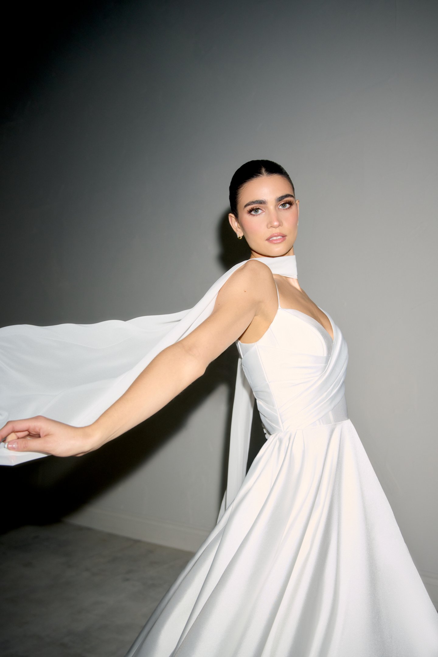 SABINE: Mikado A-Line Gown with Asymmetrical Draped Neckline | Justin ...