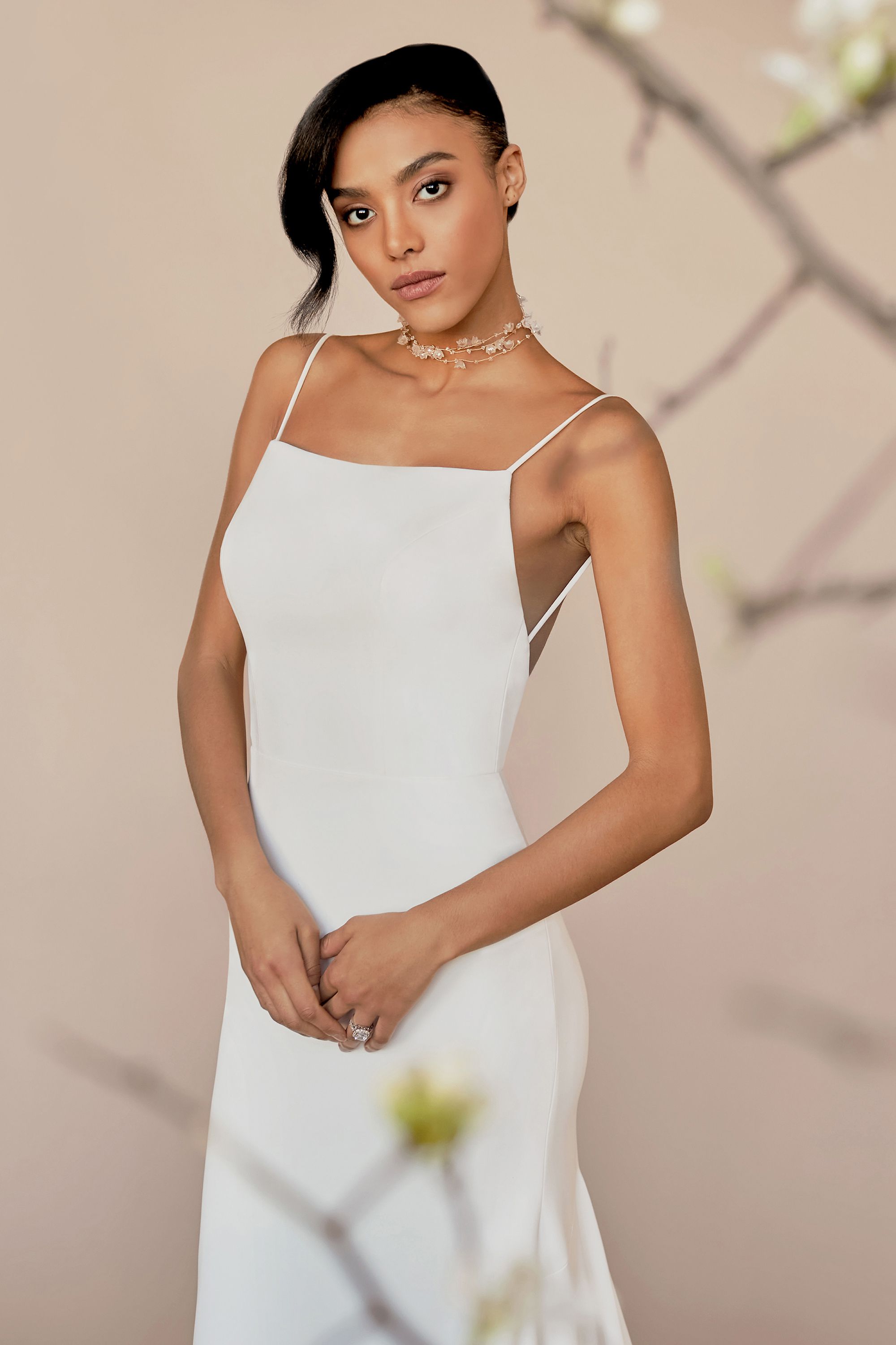 Declan: Square Neckline Stretch Crepe Gown with Low Back | Justin Alexander