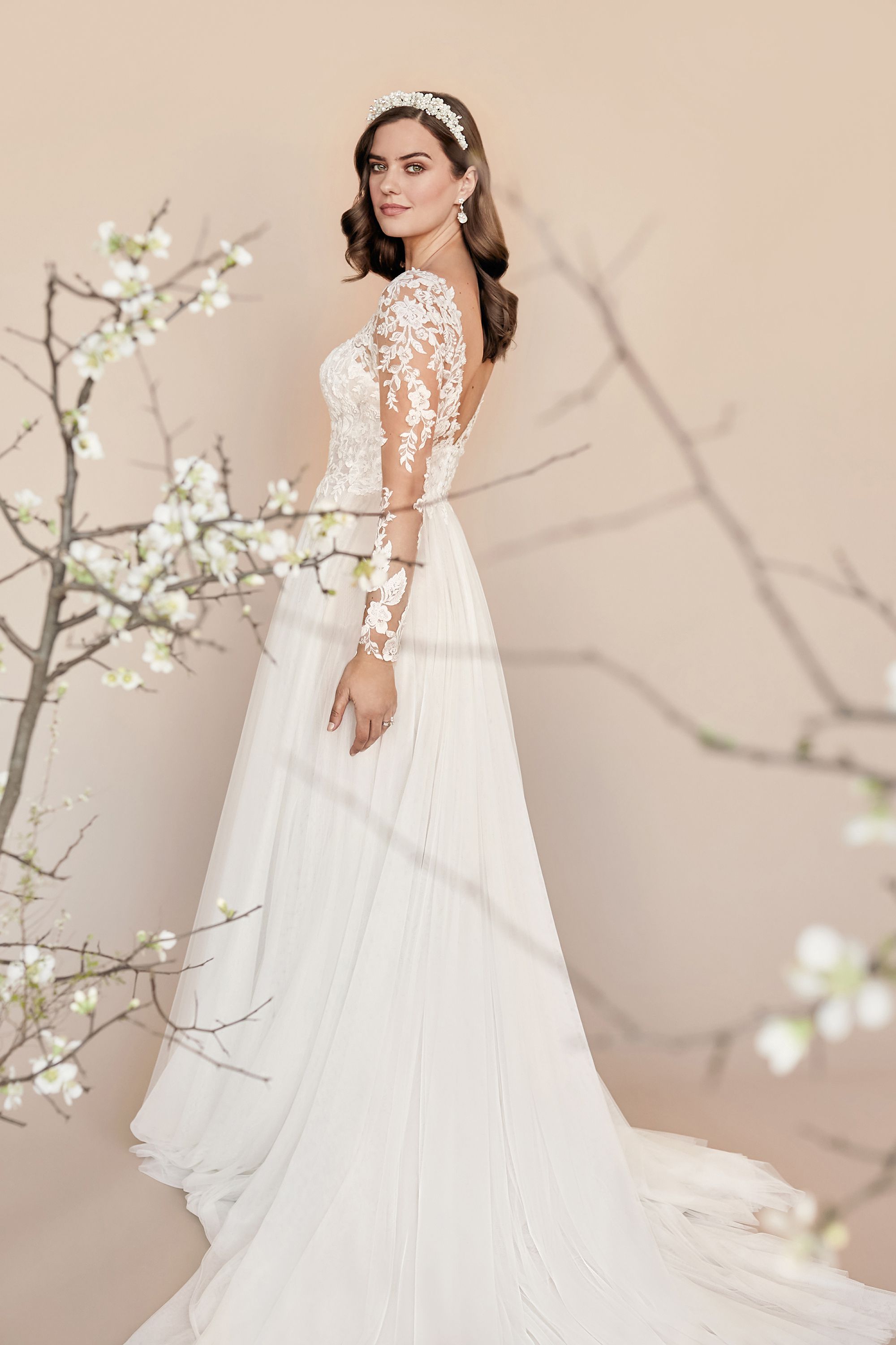 Darby: Long Sleeve English Net A-Line Dress | Justin Alexander
