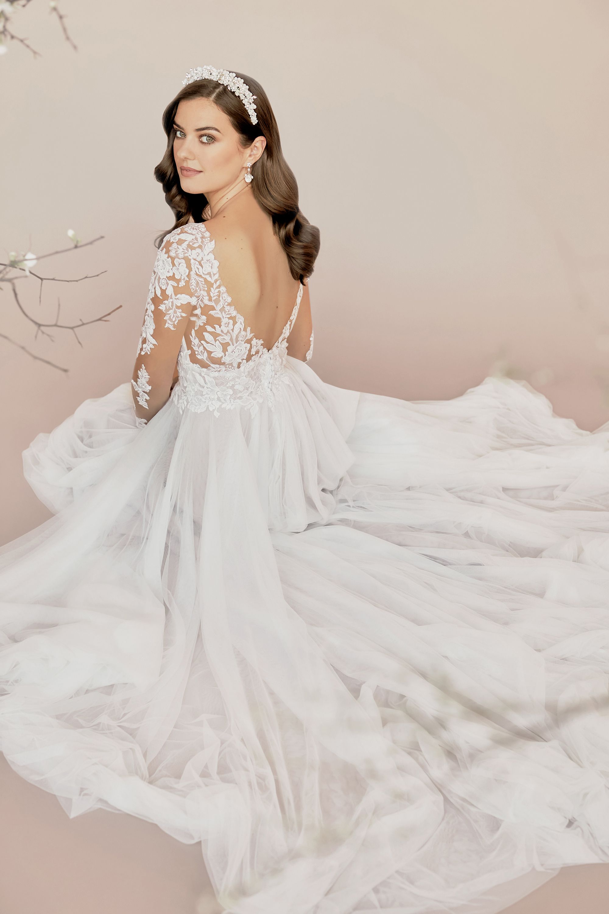 Darby: Long Sleeve English Net A-Line Dress | Justin Alexander