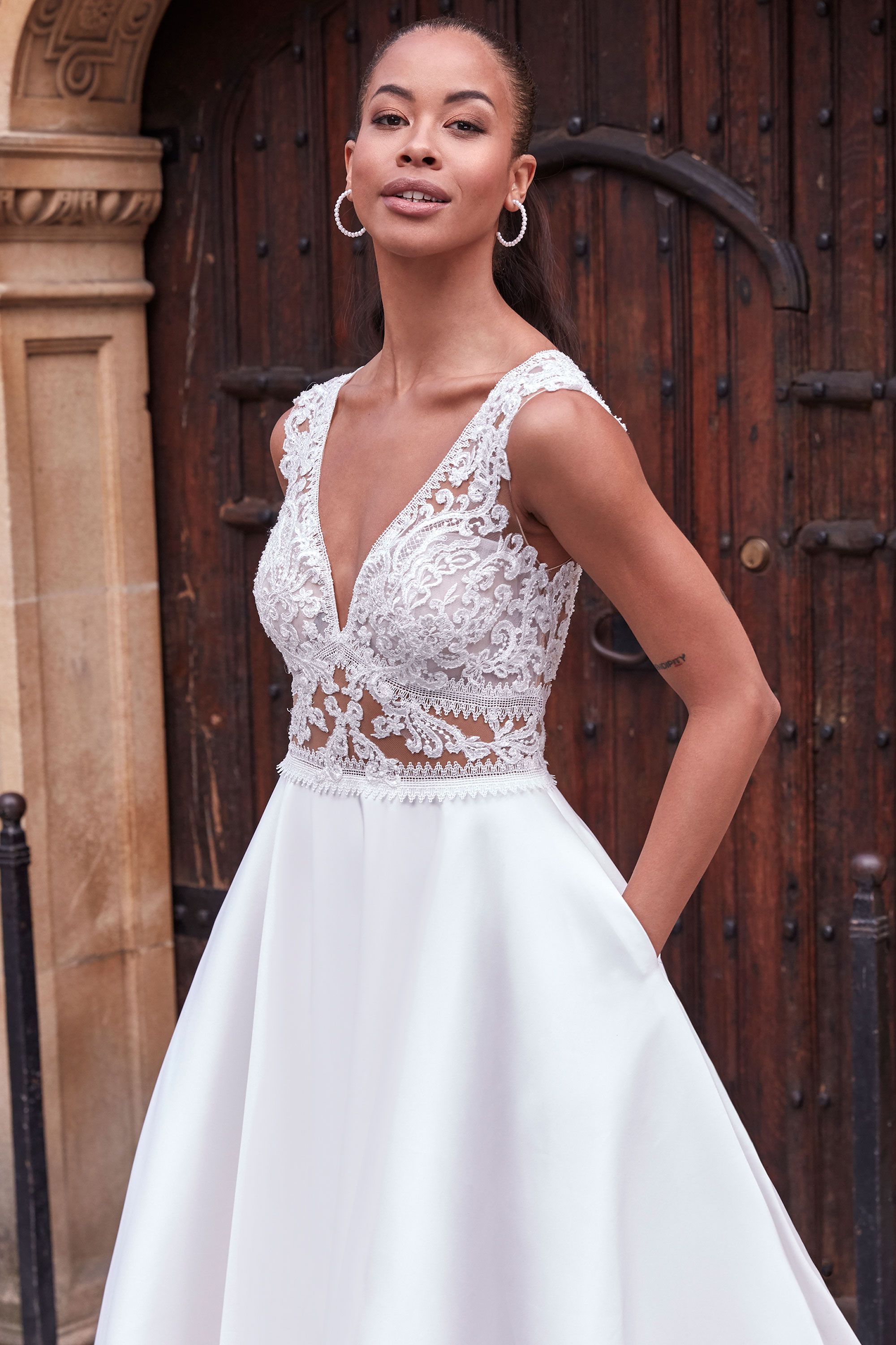 Rowena Mikado Skirt Ball Gown with Beaded Lace and Illusion Inset Waist Adore by Justin Alexander