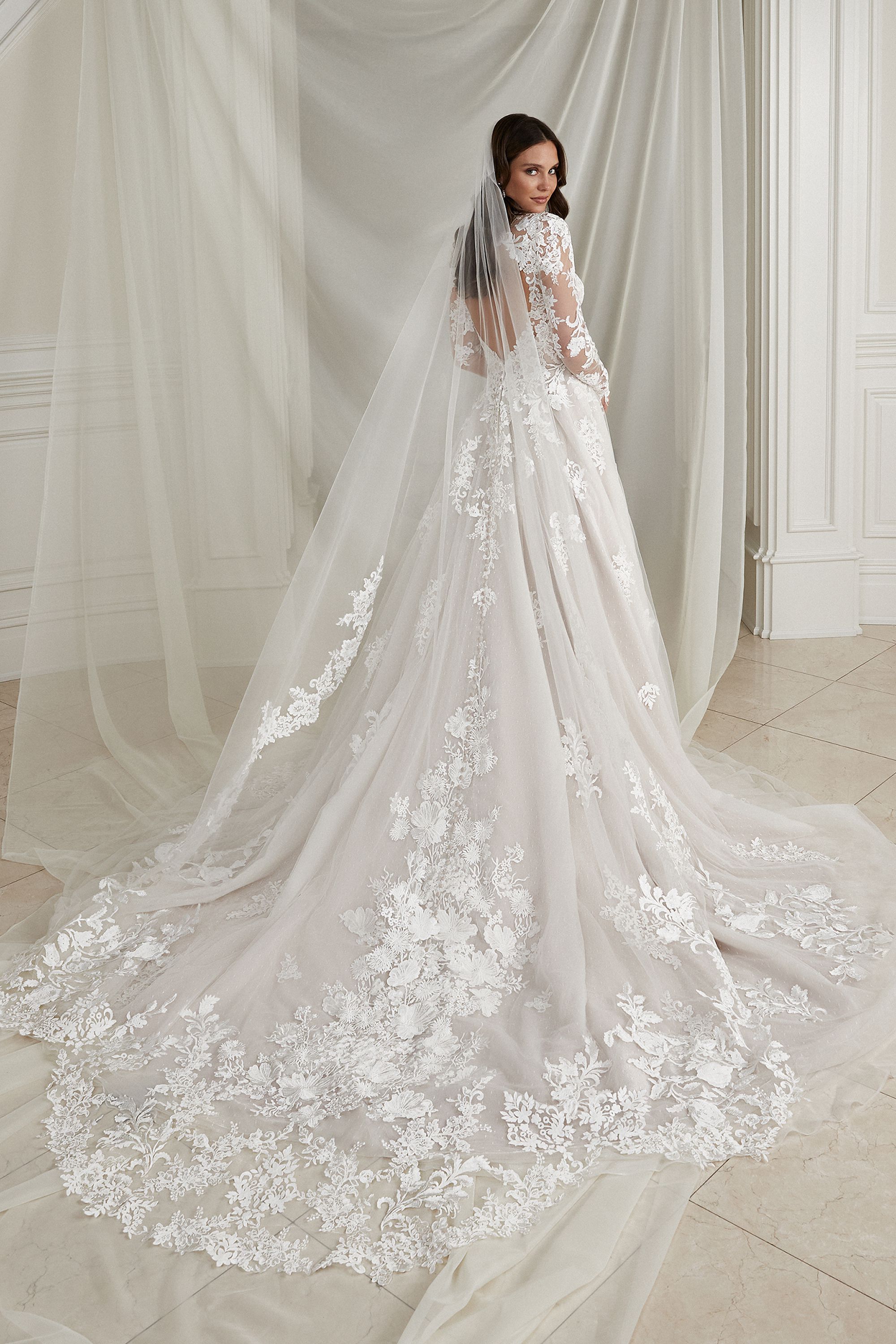 Eleanor: Tulle and Lace A-Line Gown with Plunging Queen Anne Neckline ...