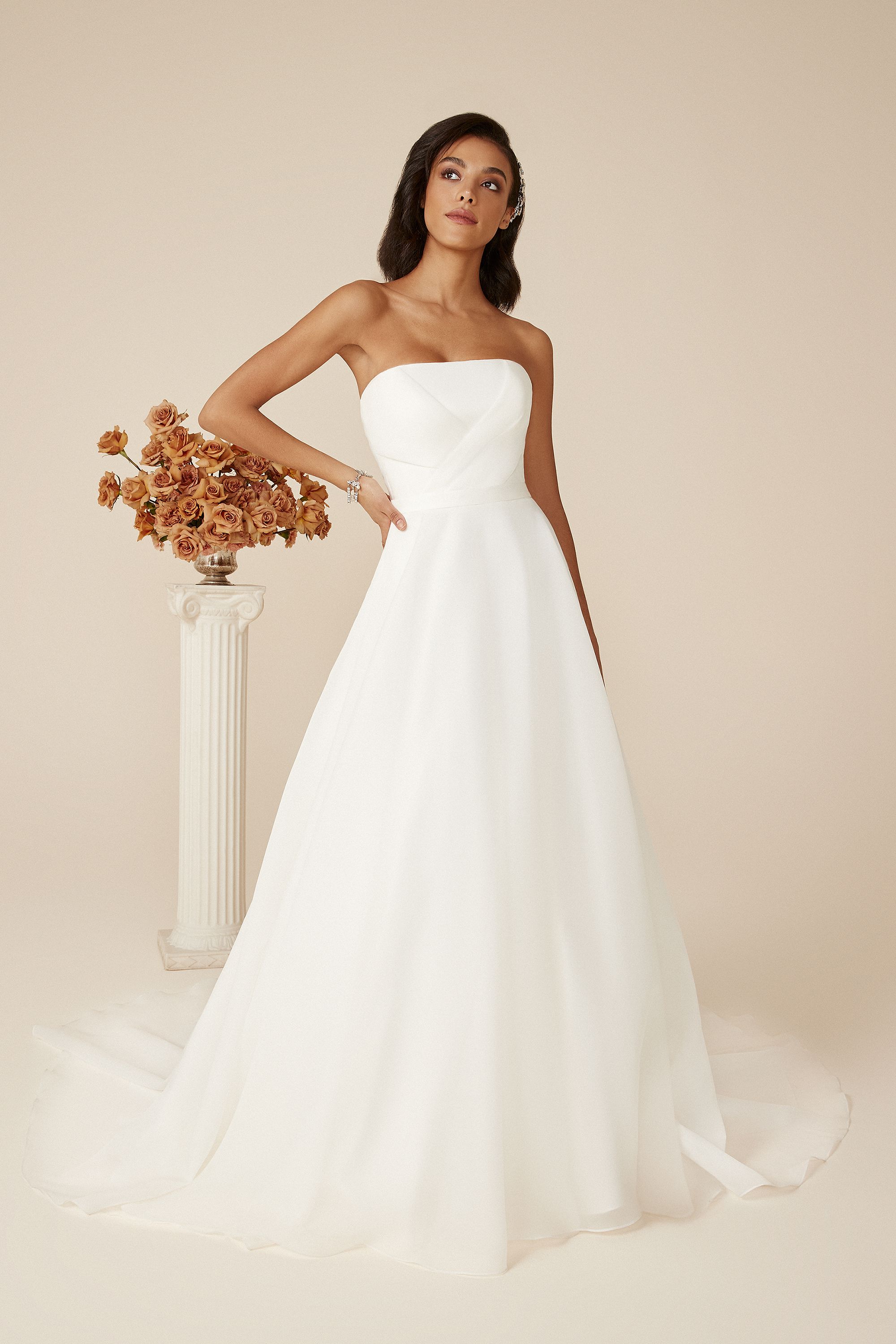 Durham: Organdy A-Line Gown with Pleated Straight Neckline | Justin ...