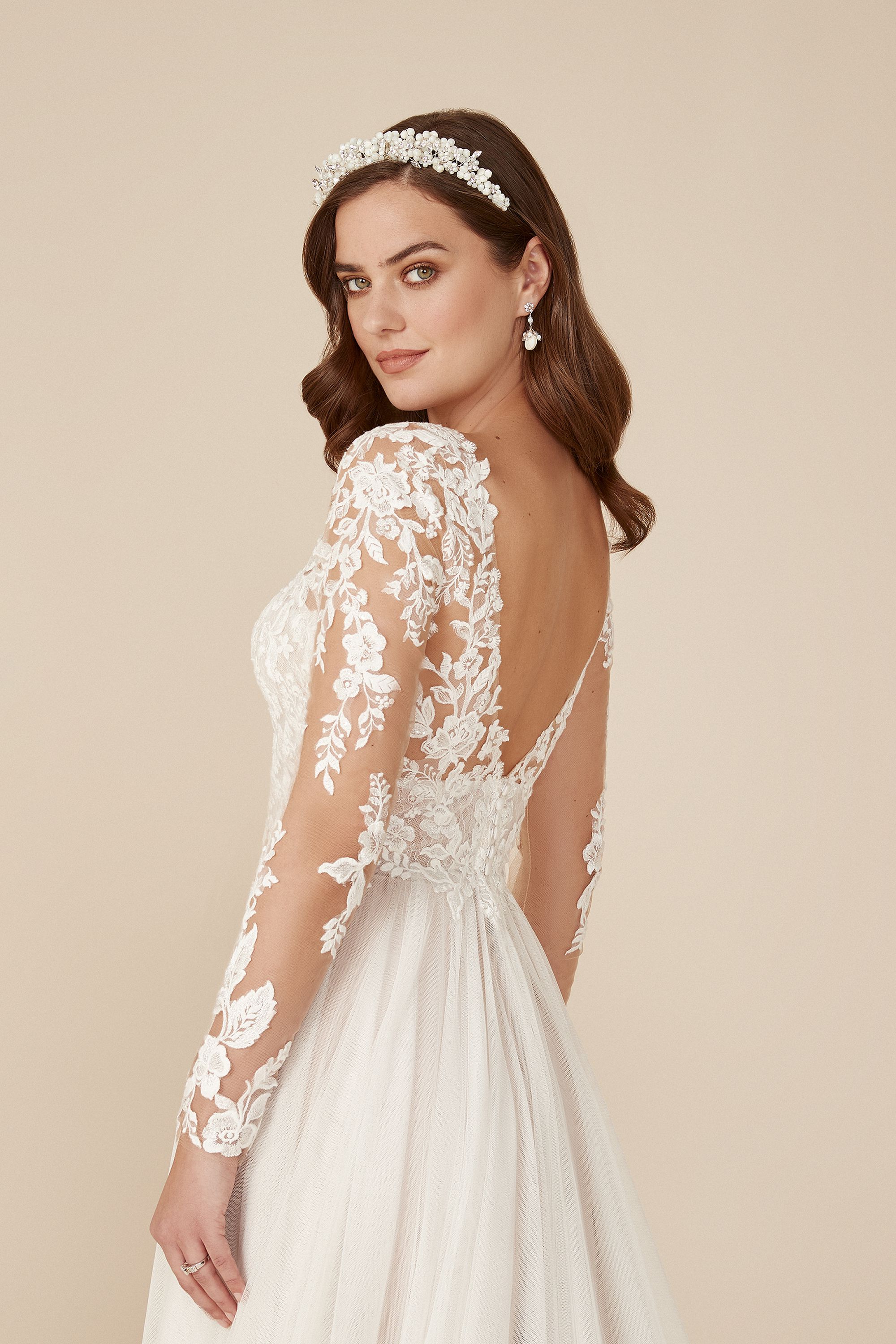 Darby: Long Sleeve English Net A-Line Dress | Justin Alexander