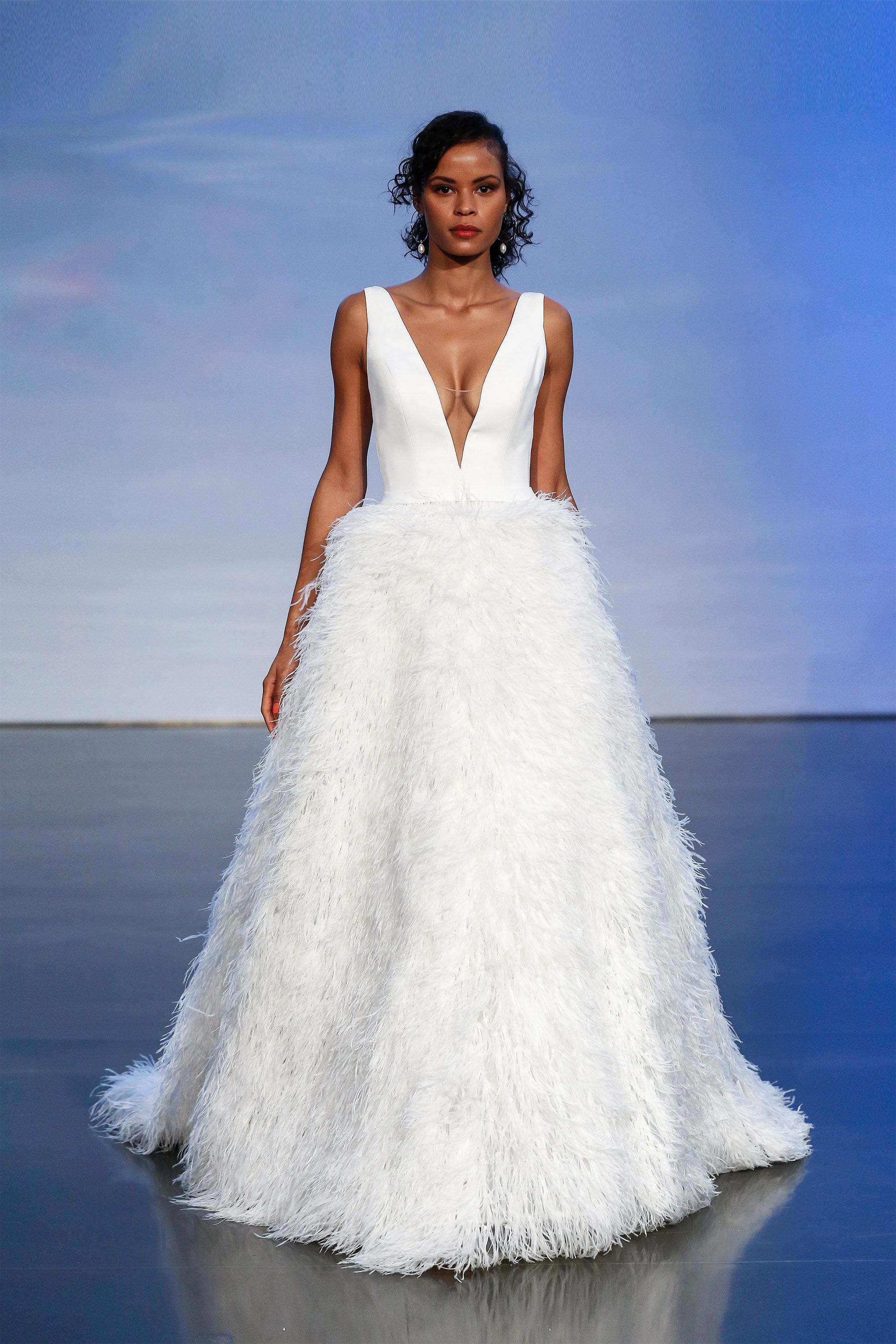 ST. MORITZ Ostrich Feather Skirt Ball Gown with V Neckline Justin Alexander Signature