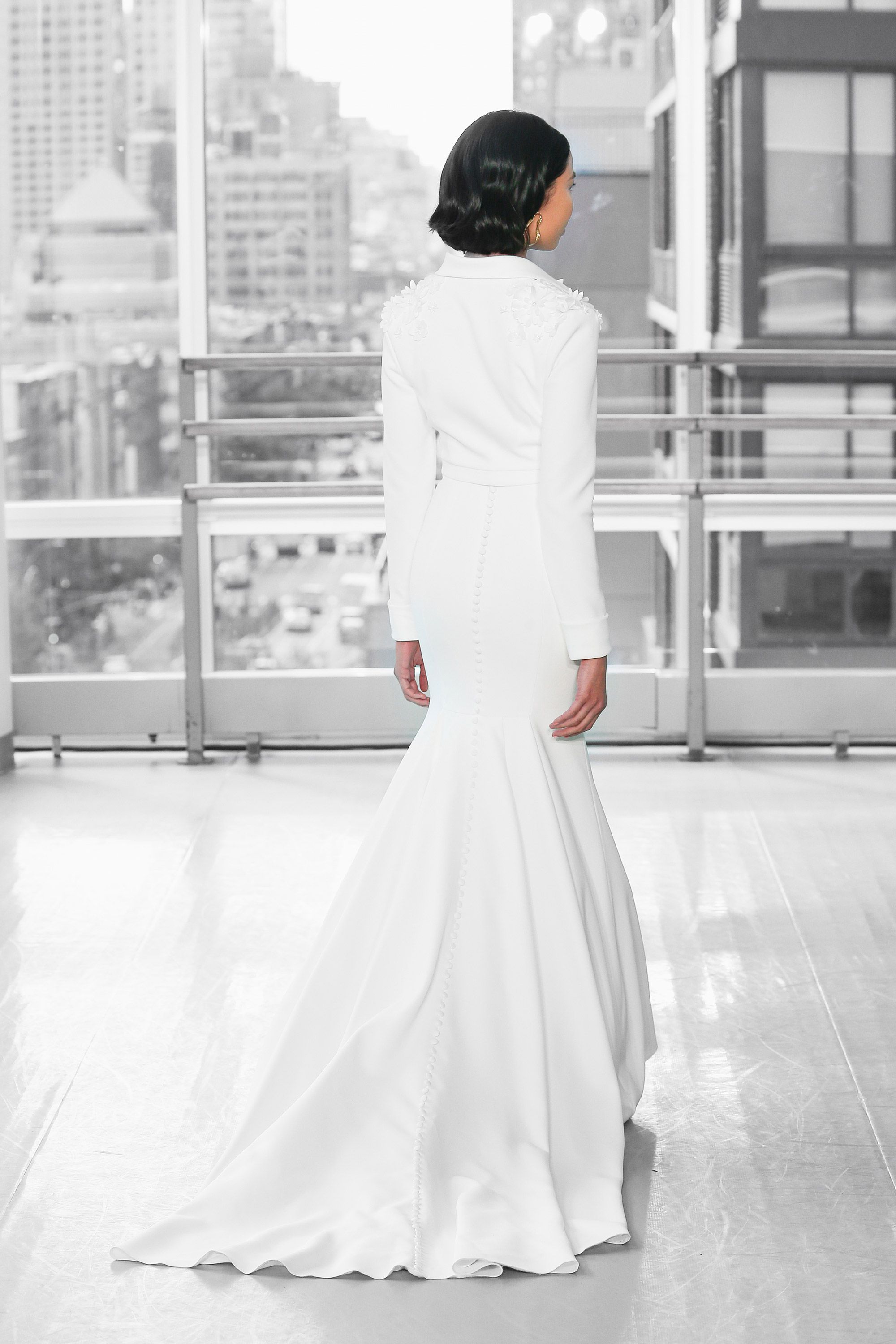 RIPLEY: Modern V-Neck Crepe Fit and Flare Gown with Moto Jacket ...