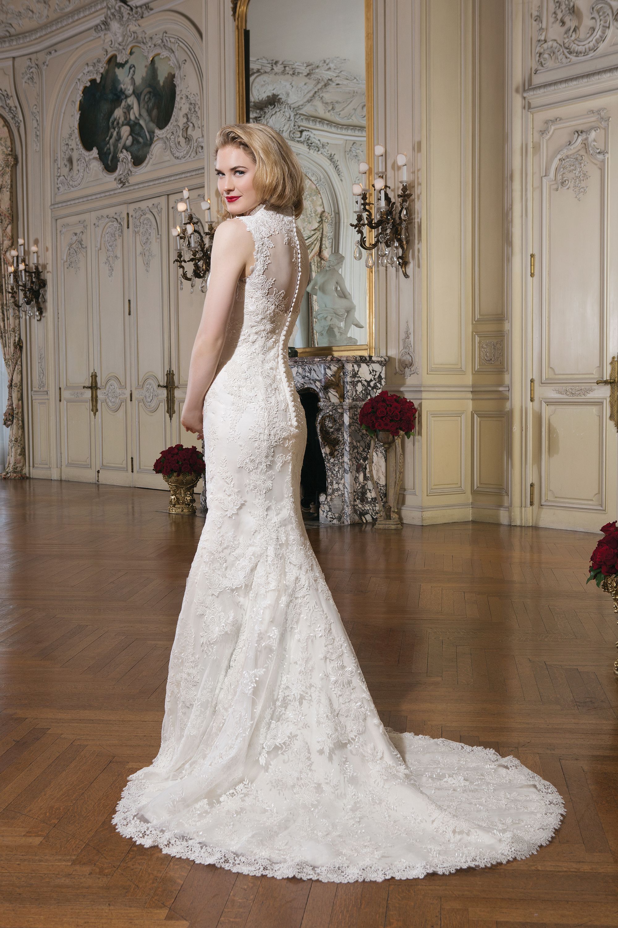 8656: Queen Anne Venice Lace and Organza Mermaid Gown | Justin Alexander