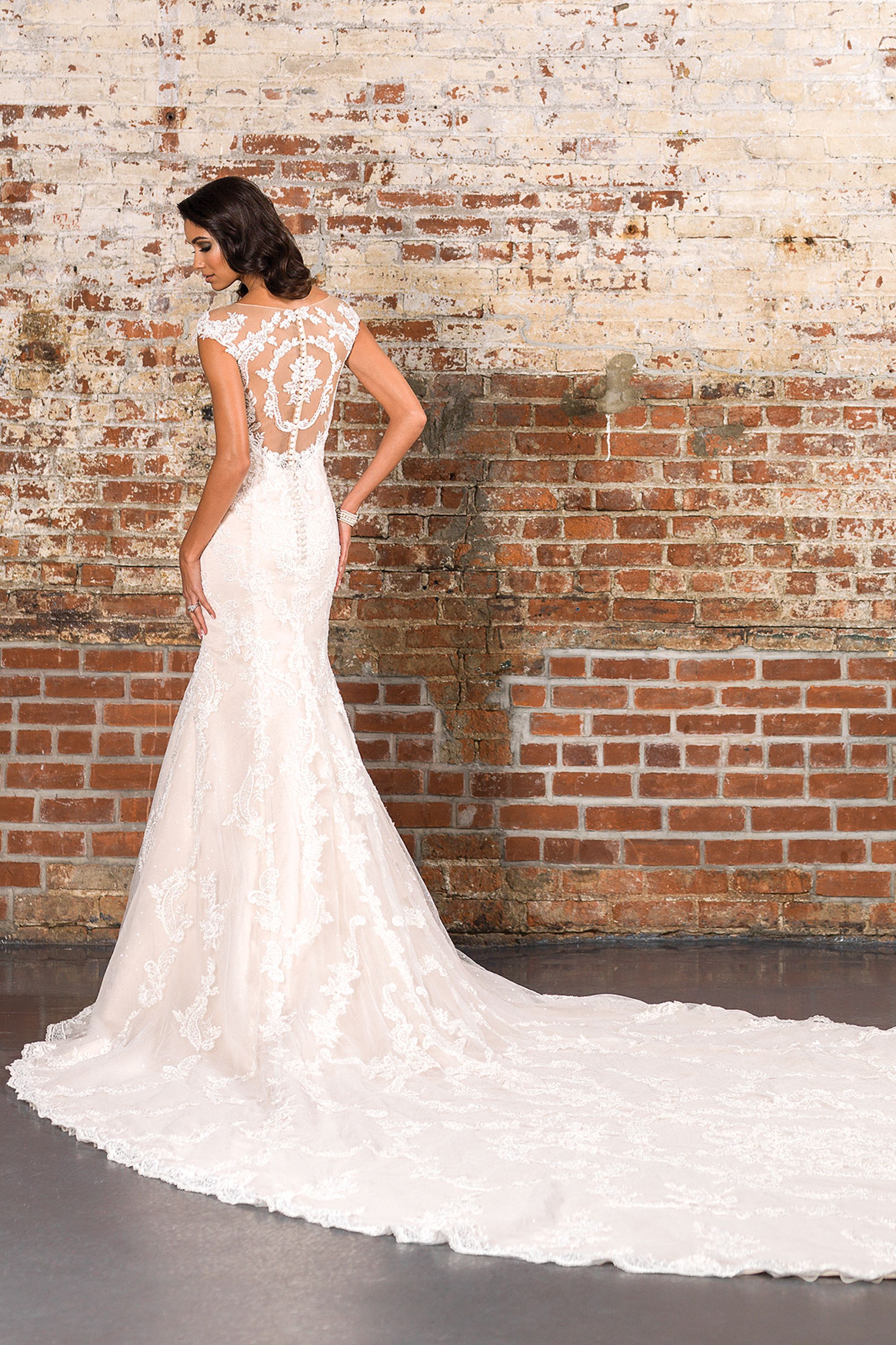 9845: Sequin and Lace Gown with Illusion Back and Monarch Train ...