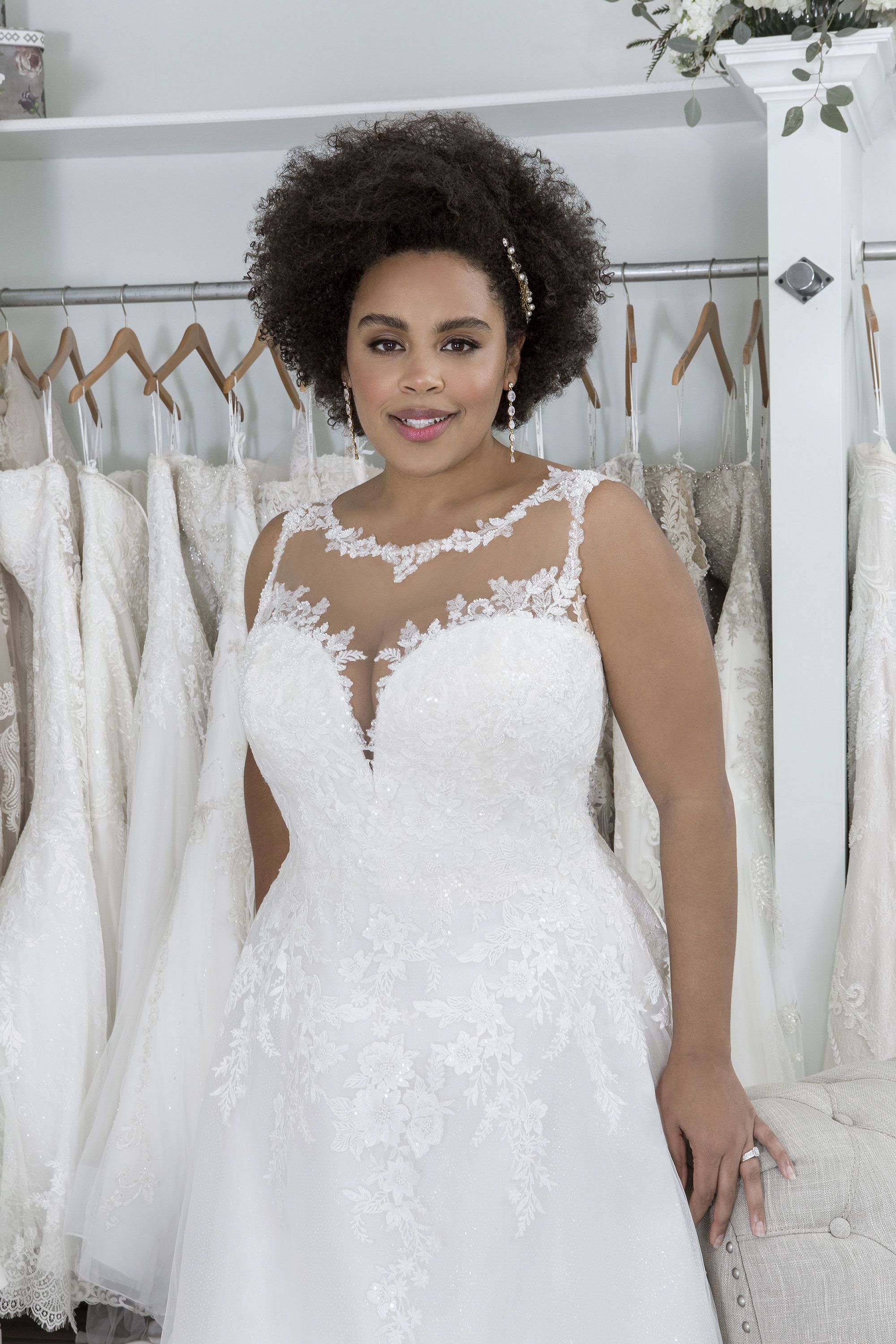 44252PS: Plus Size Glitter Tulle Gown with Sabrina Neckline and ...